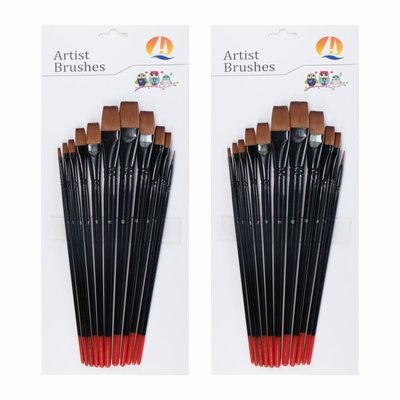 #12 Nylon Hair Flat Tip 11pcs Artist Paint Brushes Set