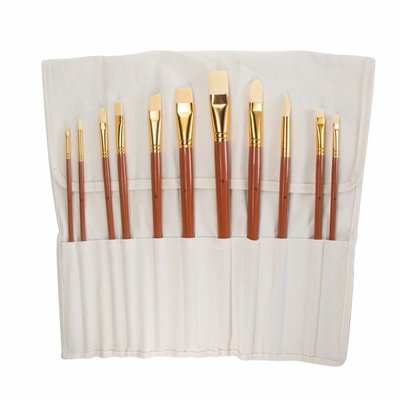 Creamy White Nylon Hair Yellow Aluminum Ferrule #12 Pro Art Brush Set