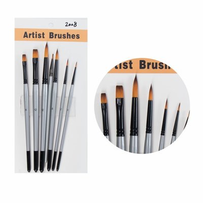 Round Flat Tip Black Aluminum Ferrule #12 7pcs 	Artist Paint Brushes Set