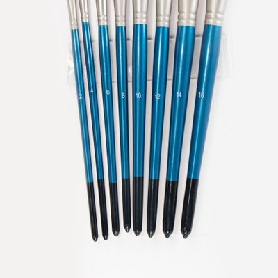Golden Nylon Hair Pearly Blue/Black Tail Wooden Handle 150mm Artist Paint Brushes Set