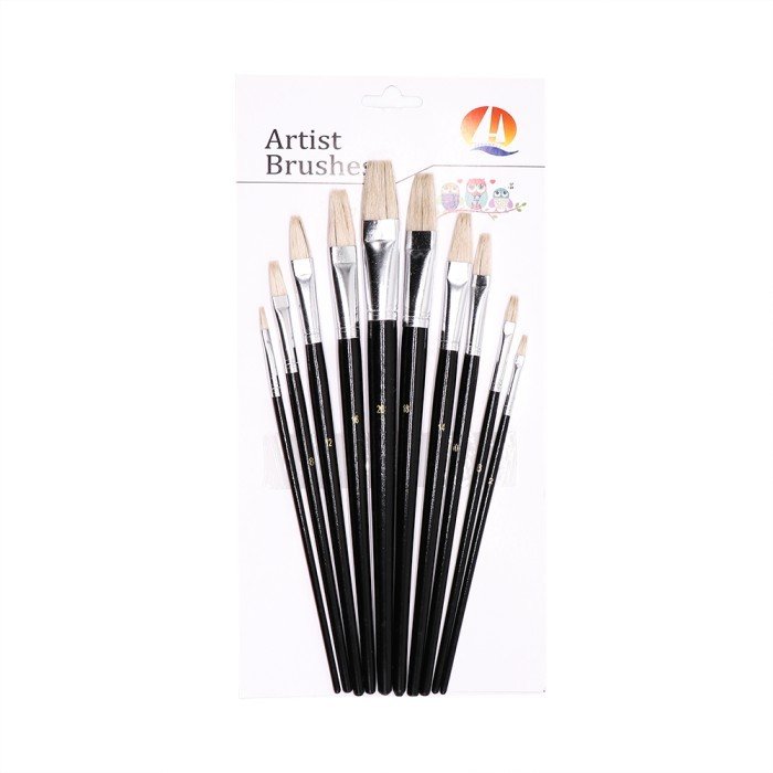Flat Tip 10pcs Art Watercolor Brush Pen Bristle Hair
