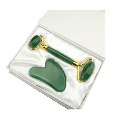 100% Natural Pure Aventurine Jade Roller Facial Massager Crystal Face Roller and Guasha set supplier