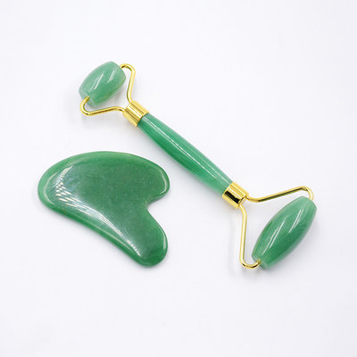 100% Natural Pure Aventurine Jade Roller Facial Massager Crystal Face Roller and Guasha set supplier