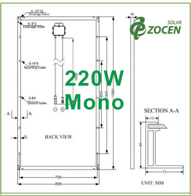 Class II Safety 220W Monocrystalline Solar Panels for Solar Power System