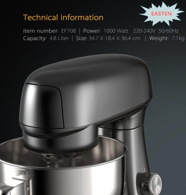 Easten Reddot Die-cast Stand Mixer EF708/ Top Quality Multifunction 4.8 Liters Stand Food Mixer With Rotating Bowl