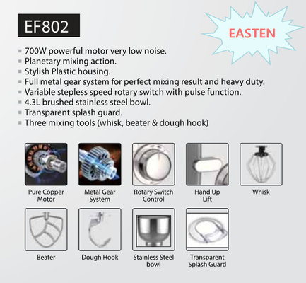 Easten Stand Hand Mixer EF802 with Reinforced Plastic Housing/ Multi-function Planetary Cake Dough Mixer