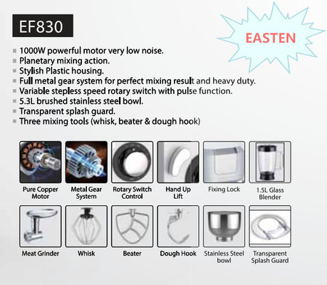 Easten 1000W Kitchen Mixer for Canada/ Kitchen Mixer Model EF830 / 5.3 Liters Kitchen Hand Mixer Made in China