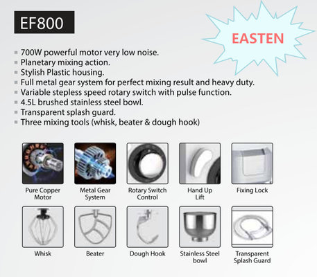 Easten 700W Kitchen Good Aid Stand Mixer EF800/ 4.5 Liters Baking Use Stand Mixer/ Food Stand Mixer With Bowl
