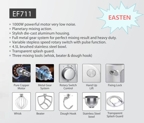 Easten Professional Die Casting Stand Mixer EF711/ Kitchen Use Multifunction Stand Mixer OEM Supplier