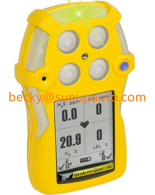 Honeywell GasAlertQuattro 3-Gas Detectors QT-XWH0-R-Y-NA % LEL O2 H2S Rechargeable Version Yellow Housing