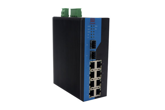 Ten Port 100M 1000M Industrial POE Switch EMC Design 48~52V DC Power Input