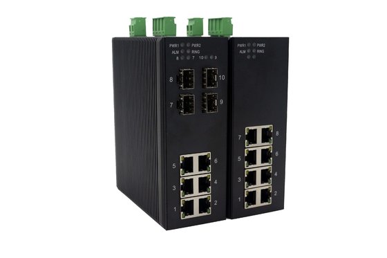 Redundant Dual Inputs Unmanaged Industrial Ethernet Switch 10 Port 1000M