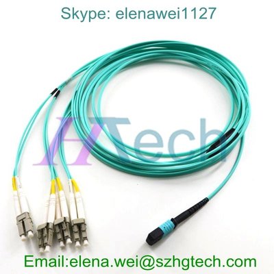 OM3 10Gb MPO/LC 8Core Fiber  Jumper Cord Aqua Color Outer Jacket supplier