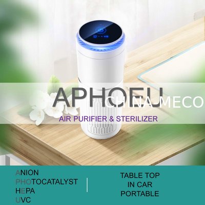 APHOEU CAR air purifier with UVC led lamp + photocatalyst filter, Anion, HEPA filter clean the air in car kill virus