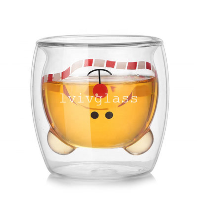High Quality Borosilicate Handmade Double Wall Glass Bear Shape Cup Coffee Mug