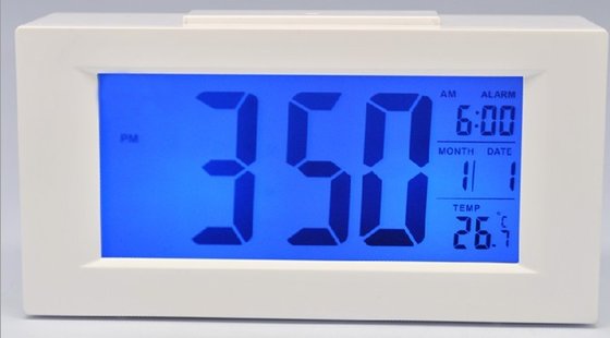 White, Black Digital LCD Electronic Desktop Calendar Alarm Clock with the Snooze Function