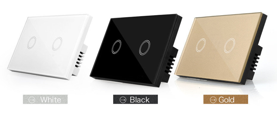 Touch Switch 2 Gang 1 Way US standard Crystal Glass Panel Single FireWire touch wall switch