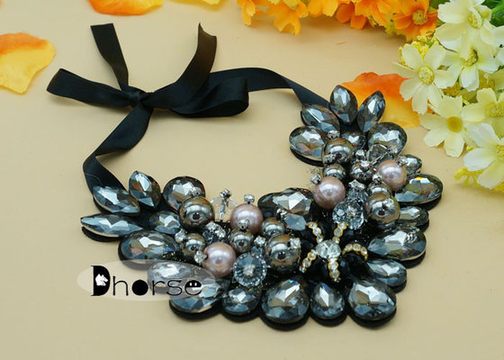 Black Bling Chunky Crystal Beaded Collar Necklace For Party Dress
