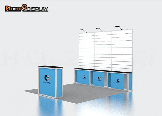Matériel créatif de tissu de tension de cabines de salon commercial de Slatwall de conception avec des lumières
