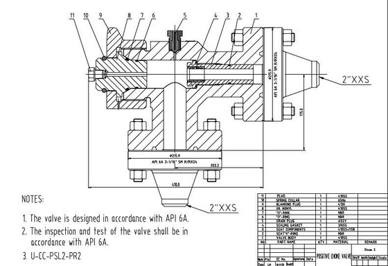 Positive Choke Valve Type Tee, 2-1/16" 5000PSI, PSL2 PR2 U CC, API6A, c/w Weld Neck Flange