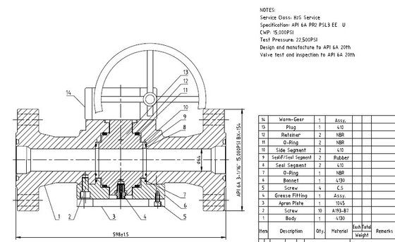 Plug Valve 3 1/16” x 15000 psi, Handwheel Operated, PR2, PSL3, PU EE Flanged End.