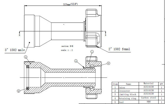 CROSSOVER 3" FIG WECO 1502 MALE SUB X 2"FIG WECO 1502 FEMALE SUB