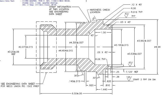 X-OVER ADAPTER, TYPE F, BDY, 3 NOM X WECO UNION,FIGURE 1502, 2 NOM,