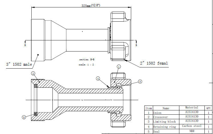 CROSSOVER 3" FIG WECO 1502 MALE SUB X 2"FIG WECO 1502 FEMALE SUB