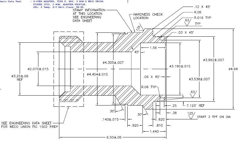 X-OVER ADAPTER, TYPE F, BDY, 3 NOM X WECO UNION,FIGURE 1502, 2 NOM,