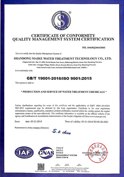 China Shandong Mike Water Treatment Technology Co., Ltd. certificaciones