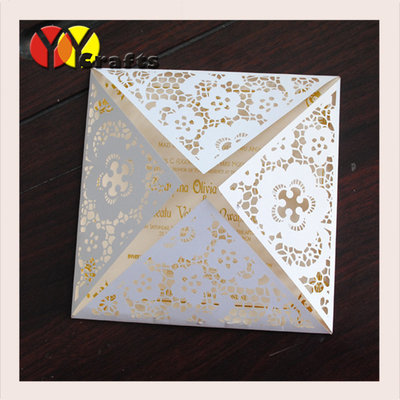 Vintage four folded wedding invitation card folwer design with gold stamp inner paper