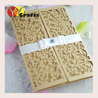 Purple 250g pearl paper laser cut folding wedding invitation cards + envelope handmade invitation card for Party Favor
