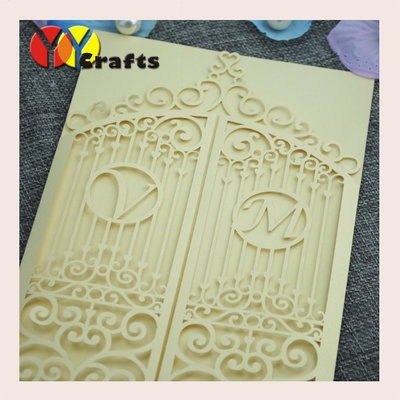 Gate design wedding invitation card and rsvp card Laser cut glitter paper wedding invitation card