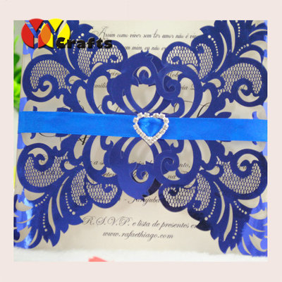Sapphire Color Metallic Paper Laser cut filigree design party invitation cards for wedding,Holiday,Birthday Event Party