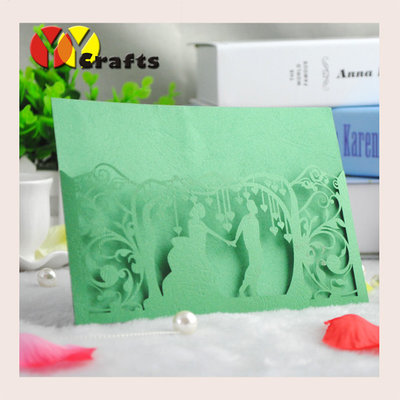 Simple design paper wedding invitation cards bride and groom pocket laser cut wedding cards