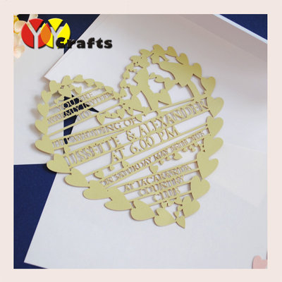 heart shape wedding invitation card with laser cutting invite content
