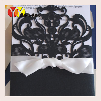 wedding invitation card Unique happy birthday cards laser cut handmade birthday invitation cards black with white ribbon