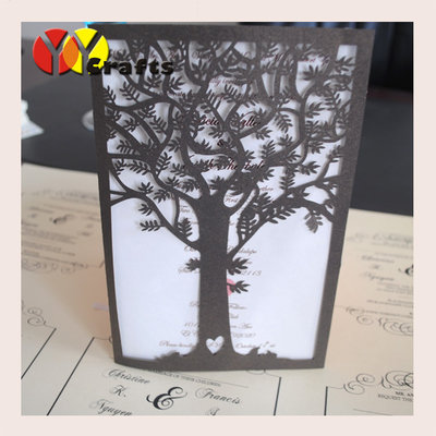 wedding invitation card China wholesale laser cut blank fashion invitation cards love tree royal blue ribbon rhinestone