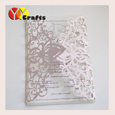 Hand Made Invitation Cards Heart shaped crystal buckle silver pearl paper