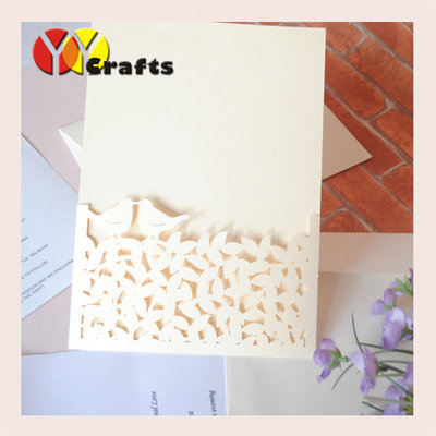 Pocket  Wedding Invitation Card Laser Lace Love Birds Design , Invitation Card Of Marriage