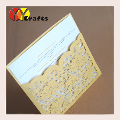 Elegant romantic wedding invitation card pocket style gold flower design