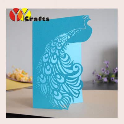 Peacock wedding invitation cards Laser cut purple color pearl paper Menu Cards,Greeting Cards,Table invitation cards