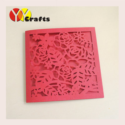 Flower design folded wedding invitation card pearl paper purple color laser cut wedding supply invitation cards
