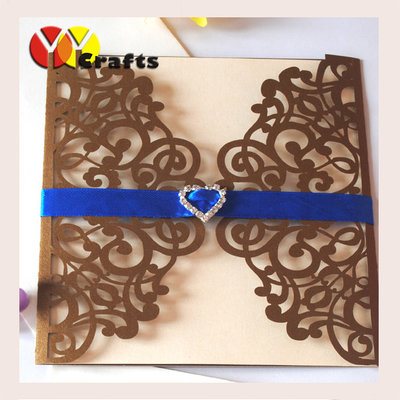 Flower Laser Cut  Wedding Invitation Cards Brown Pearl Color INC043