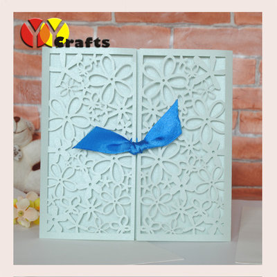 Handmade square europe wedding invitation card sample with ribbon and buckle