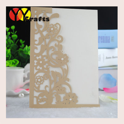 Laser cut wedding invitation card wholesale or retail with pearl