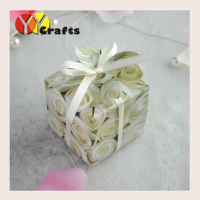Lawer cut rose wedding gift boxes with printing and ribbon