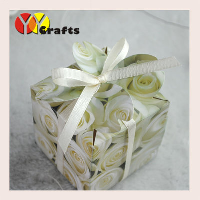 Lawer cut rose wedding gift boxes with printing and ribbon