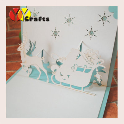Christmas greeting cards 3d pop up card laser cut santa claus and reindeer