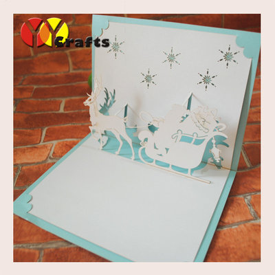 Christmas greeting cards 3d pop up card laser cut santa claus and reindeer